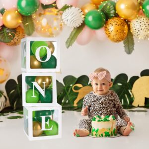 Baby 1st Birthday Decorations for Boy, ONE Balloon Boxes with Letters Includes Green and Golden Balloons, ONE Blocks Design for Boys 1 Year Old Birthday Backdrop Favor, First Birthday Cake Smash