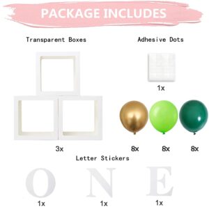 Baby 1st Birthday Decorations for Boy, ONE Balloon Boxes with Letters Includes Green and Golden Balloons, ONE Blocks Design for Boys 1 Year Old Birthday Backdrop Favor, First Birthday Cake Smash