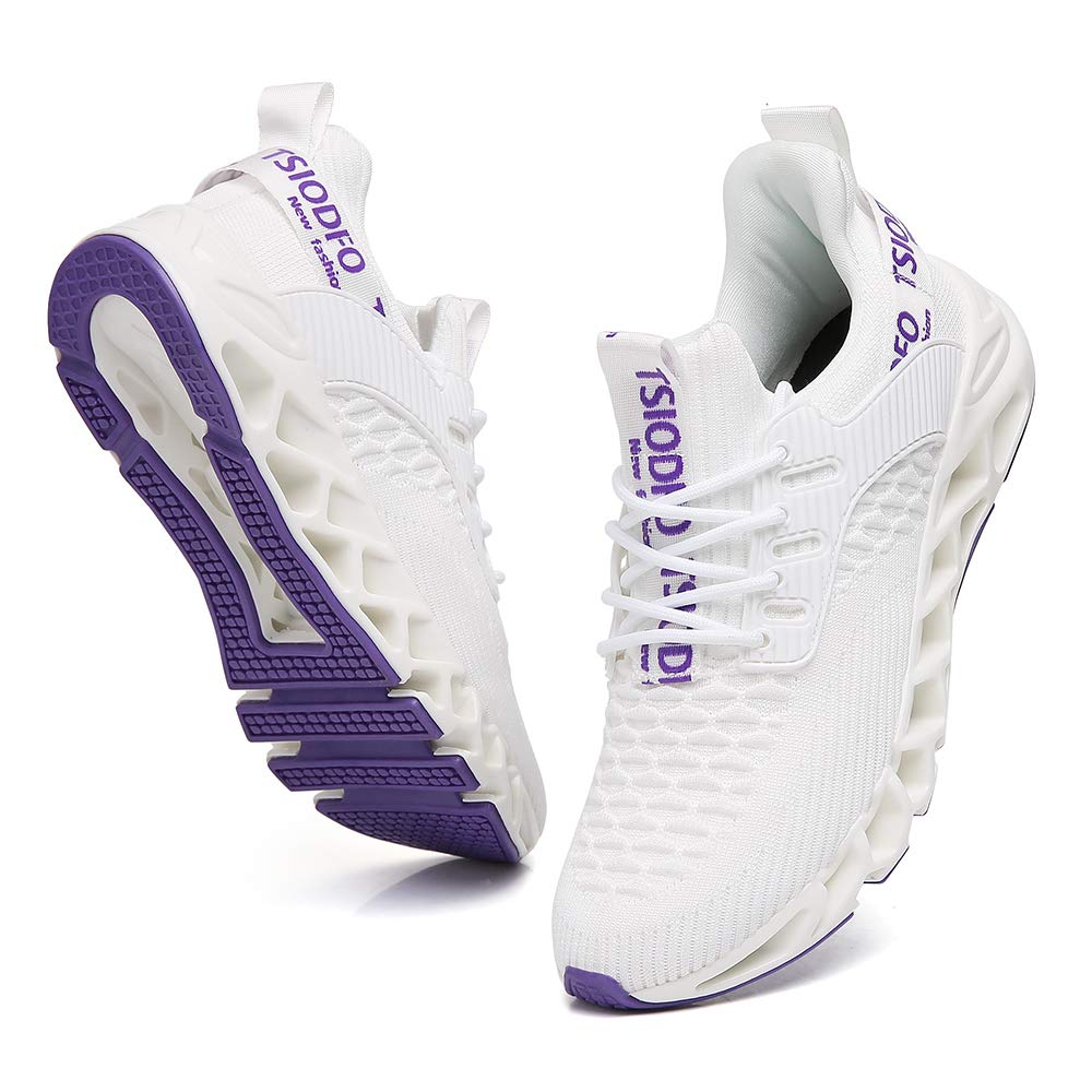 TSIODFO Slip on Sneakers for Women Running Shoes Tennis Walking Shoes Ladies Gym Workout Jogging Fashion Sneaker White Purple Size 8