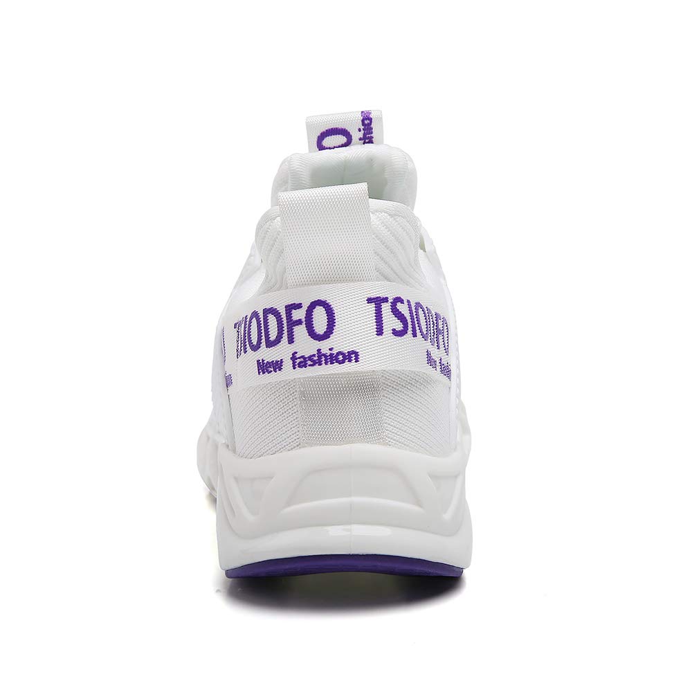 TSIODFO Slip on Sneakers for Women Running Shoes Tennis Walking Shoes Ladies Gym Workout Jogging Fashion Sneaker White Purple Size 8