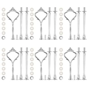 6 set large tiered tray hardware for cake stand mold crown upgrade 3 tier cake stand fittings hardware holder for party and wedding making resin cupcake dessert platter serving stand (silver)