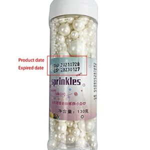 Edible Pearl Sugar Sprinkles White Candy 120g/ 4.2oz Baking Edible Cake Decorations Cupcake Toppers Cookie Decorating Ice Cream Toppings Celebrations Shaker Jar Wedding Shower Party Christmas Supplies