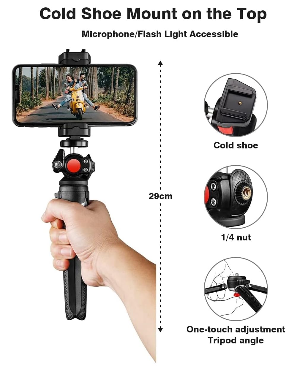 Camera Mini Tripod, Etour Lightweight Vlog Tripod Holder, Adjustable [Stable Handheld Vlogging Tripod] of DSLR Compatible with Sony A6000 Canon M50 G7x Mark ii/Phone, Table Stand for Vlogger Creator