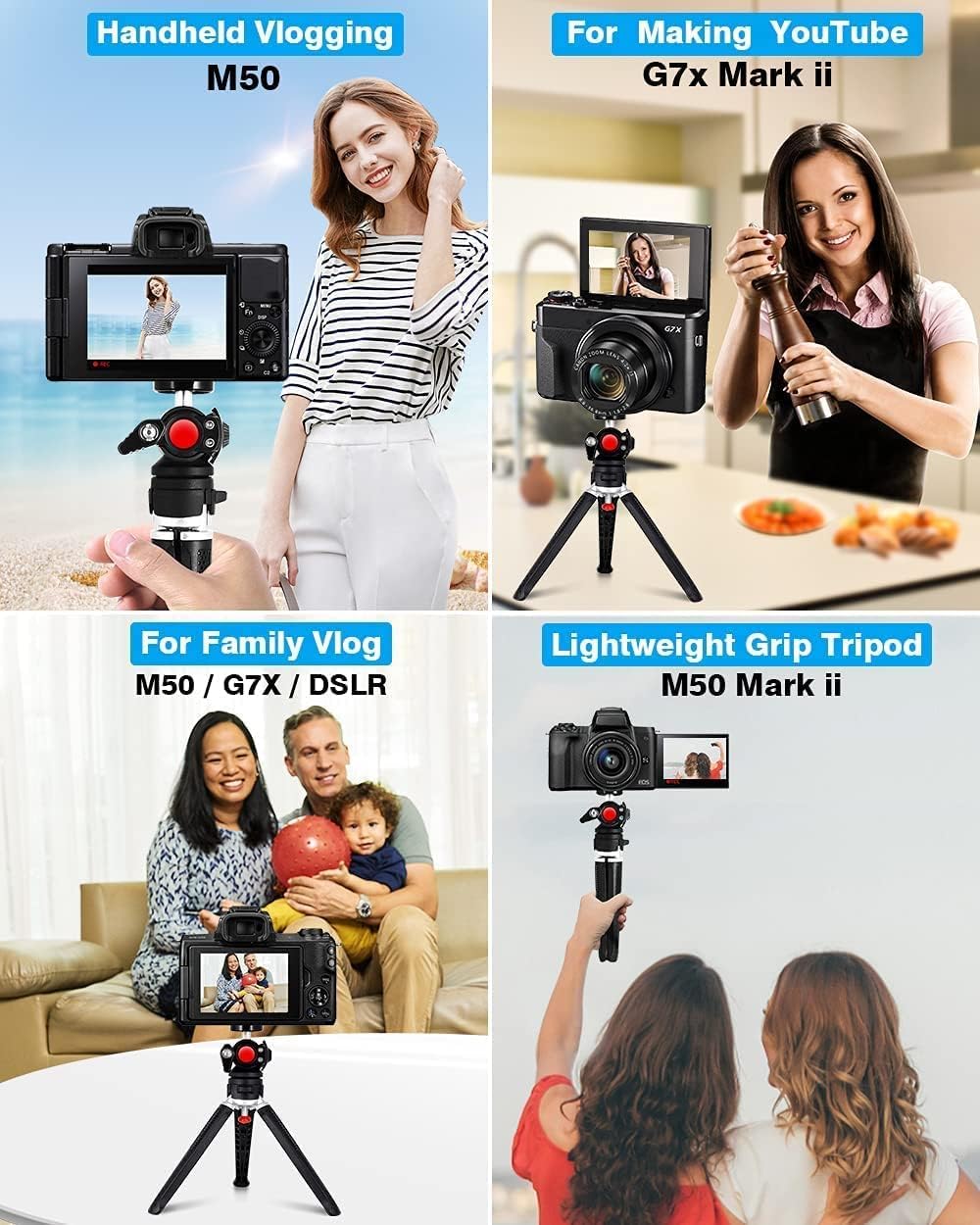 Camera Mini Tripod, Etour Lightweight Vlog Tripod Holder, Adjustable [Stable Handheld Vlogging Tripod] of DSLR Compatible with Sony A6000 Canon M50 G7x Mark ii/Phone, Table Stand for Vlogger Creator