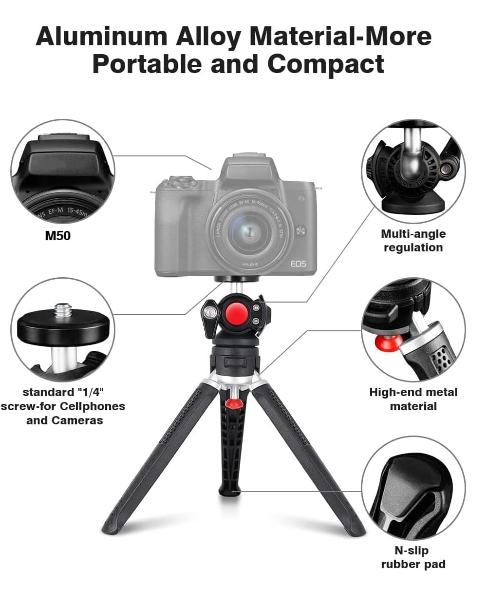 Camera Mini Tripod, Etour Lightweight Vlog Tripod Holder, Adjustable [Stable Handheld Vlogging Tripod] of DSLR Compatible with Sony A6000 Canon M50 G7x Mark ii/Phone, Table Stand for Vlogger Creator