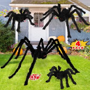 halloween spider decorations, 4 pcs gaint spiders halloween decorations outdoor scary, halloween spider scary fake spiders halloween decor for outside house indoor yard haunted house window