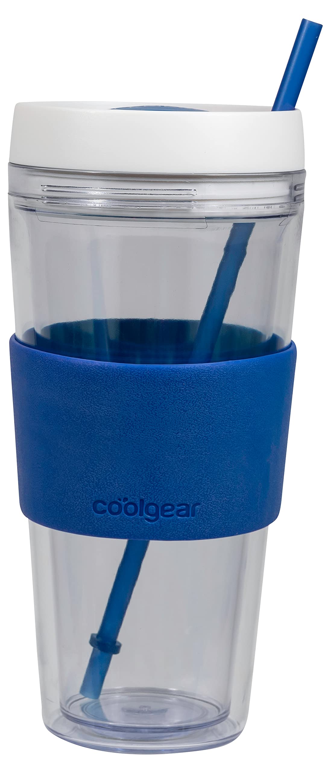 COOL GEAR 4 Pack 24 oz Callisto Clear Chiller with Straw and Band | Dual Function Closure Colored Re-Usable Tumbler Water Bottle - Teal/Purple/Pink/Blue