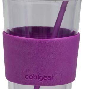 COOL GEAR 4 Pack 24 oz Callisto Clear Chiller with Straw and Band | Dual Function Closure Colored Re-Usable Tumbler Water Bottle - Teal/Purple/Pink/Blue