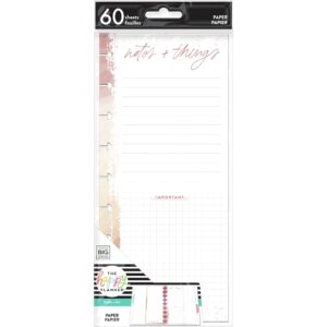 happy planner skinny classic half sheet filler paper, 60 sheets, 4-1/8" x 9-1/4", notes and things