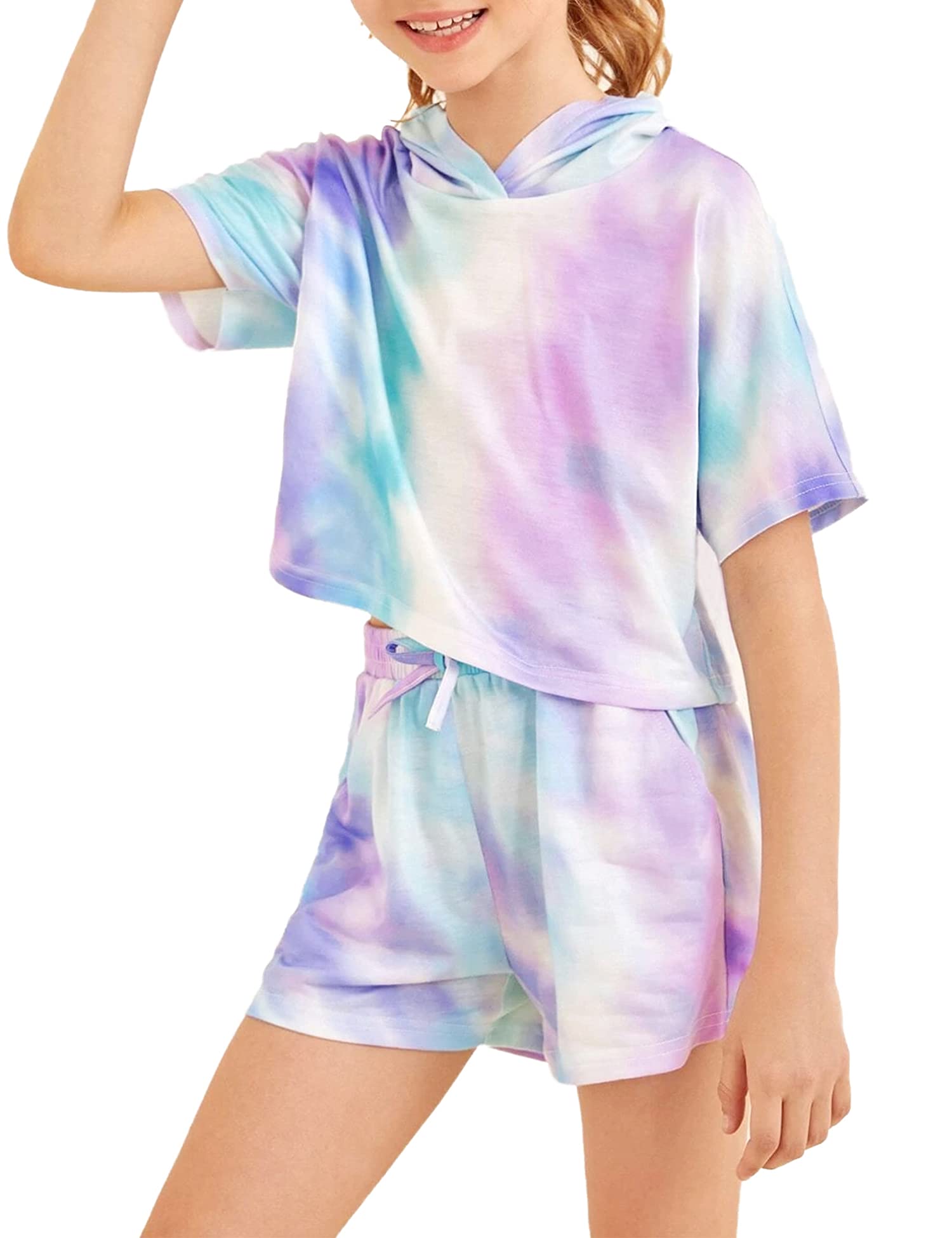 Girls Tie Dye Clothes Outfits Two Piece Set Jogger Suits Sweatsuits Tracksuits Sweatshirts Tops Hoodies Shorts Sets Size 8