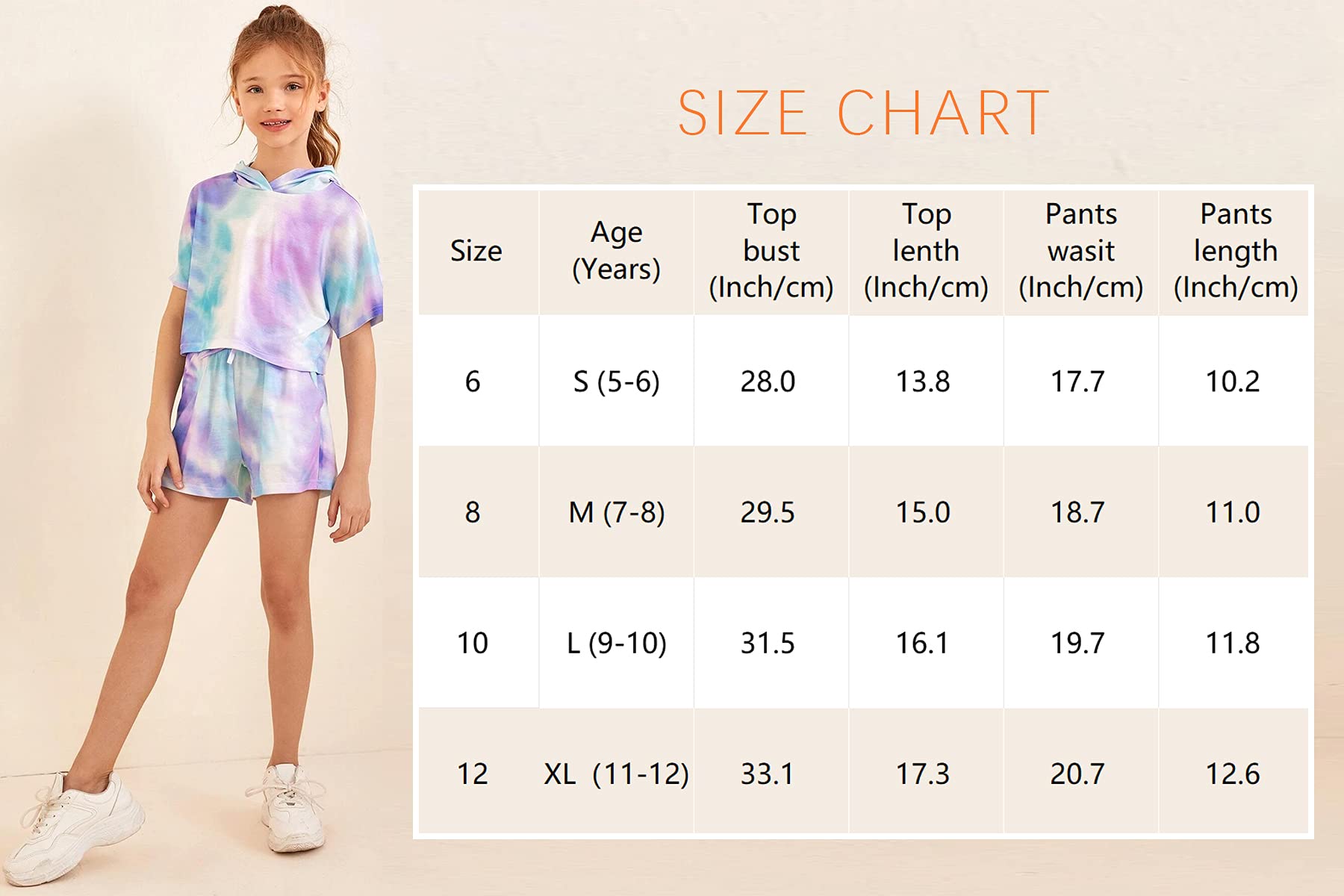 Girls Tie Dye Clothes Outfits Two Piece Set Jogger Suits Sweatsuits Tracksuits Sweatshirts Tops Hoodies Shorts Sets Size 8