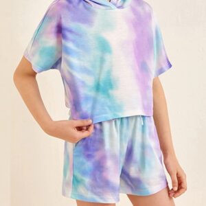 Girls Tie Dye Clothes Outfits Two Piece Set Jogger Suits Sweatsuits Tracksuits Sweatshirts Tops Hoodies Shorts Sets Size 8