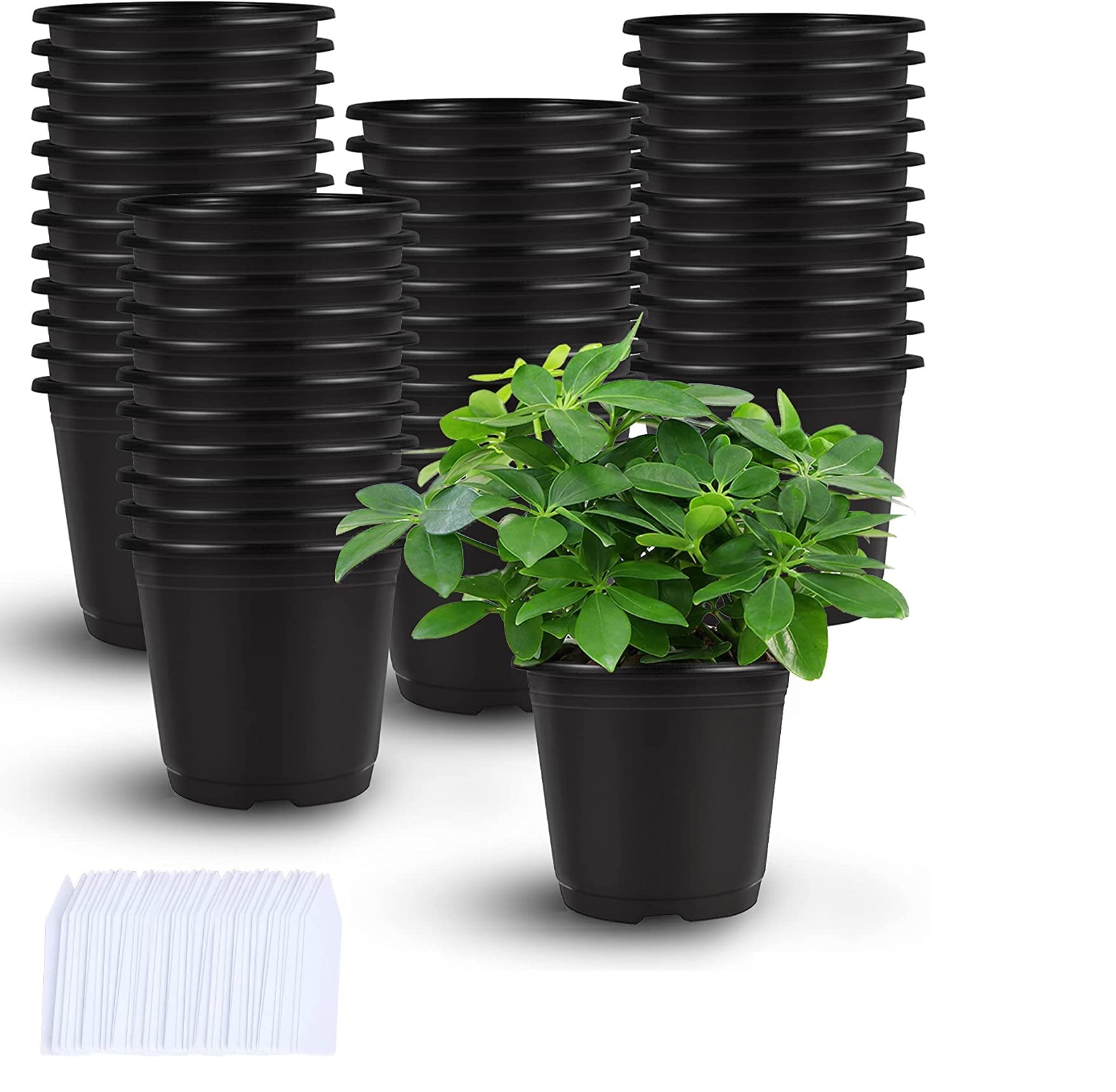 Augshy Nursery Pots, 110 Pcs Black Plastic Plant Pots 4 Inches Seed Starting Pots Containers with 110 Labels