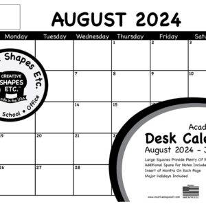 2 pcs 2024-2025 Academic Year Desk Calendar Black/White and Chalkboard Design Combination Pack, 12 months with notes space major holidays 13” x 19” Wall/Desk Teacher Planner Classroom Office Home Organization