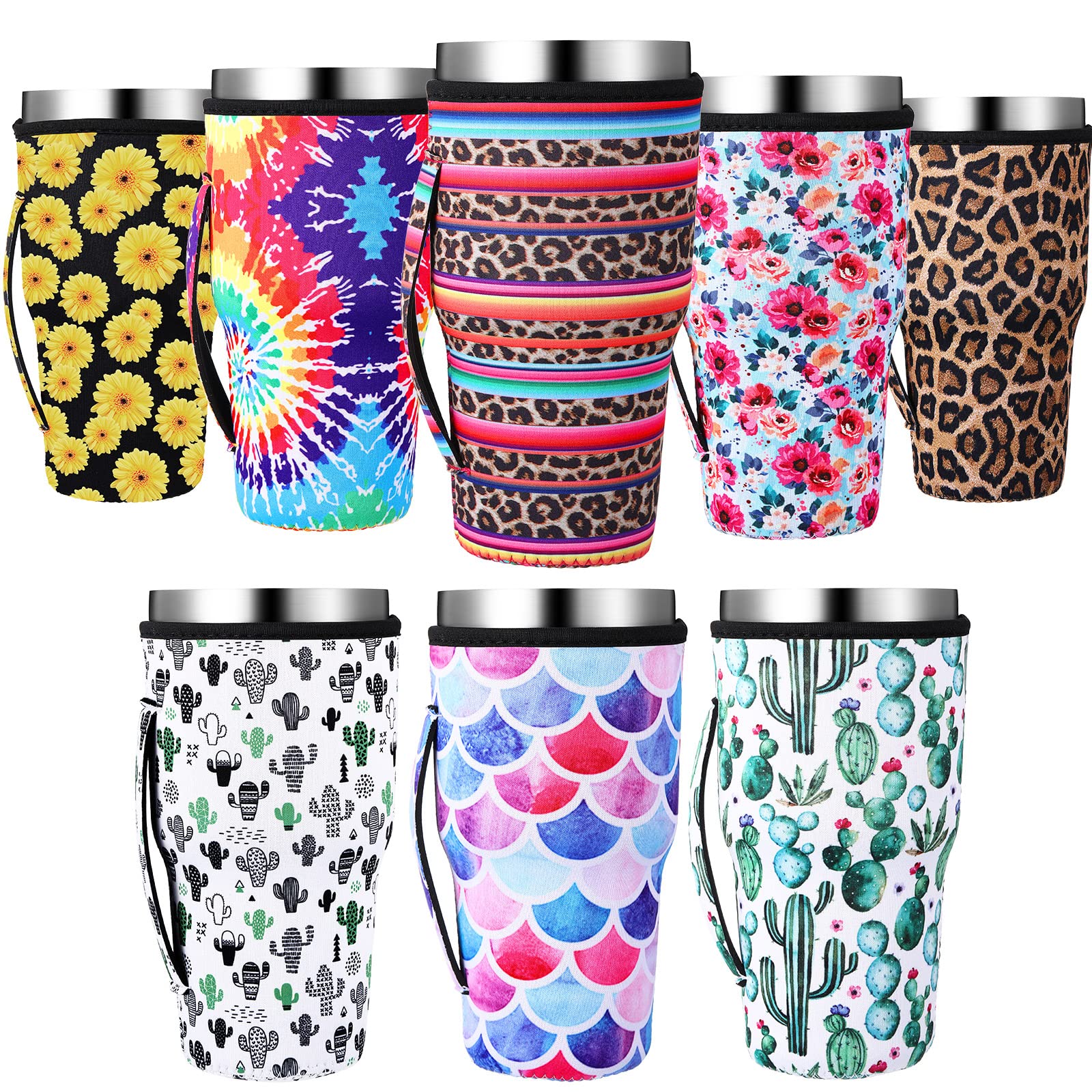 Patelai 8 Pieces 30oz Reusable Neoprene Iced Coffee Cup Sleeve Neoprene Insulated Sleeves Cup Cover Holder, Large Tumbler Cup