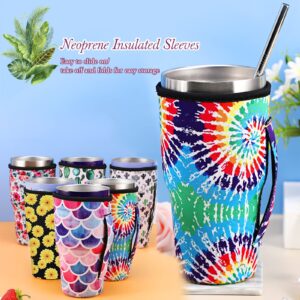 Patelai 8 Pieces 30oz Reusable Neoprene Iced Coffee Cup Sleeve Neoprene Insulated Sleeves Cup Cover Holder, Large Tumbler Cup