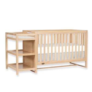 dream on me milo 5-in-1 convertible crib and changing table with free changing pad in vintage white oak, 3 mattress height settings, non-toxic finishes, pinewood