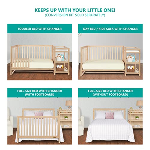 Dream On Me Milo 5-in-1 Convertible Crib and Changing Table with Free Changing Pad in Vintage White Oak, 3 Mattress Height Settings, Non-Toxic Finishes, Pinewood