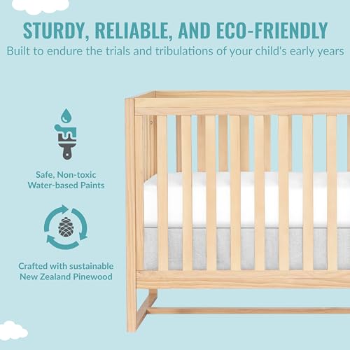 Dream On Me Milo 5-in-1 Convertible Crib and Changing Table with Free Changing Pad in Vintage White Oak, 3 Mattress Height Settings, Non-Toxic Finishes, Pinewood