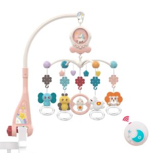 eners baby musical crib mobile with night lights and rotation, rattles, remote control,comfort toys for newborn infant boys girls toddles (red)