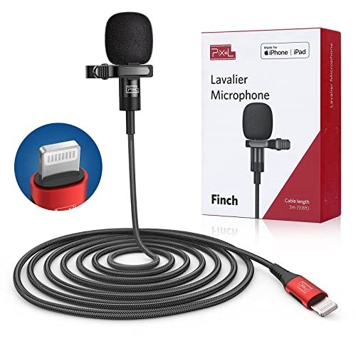 Pixel Lavalier Microphone for iPhone (Apple MFi-Certified) | Lav Mic for iPhone for Vlogging | External Microphone for iPhone Video Recording, Compatible with All Lightning Device (10ft)