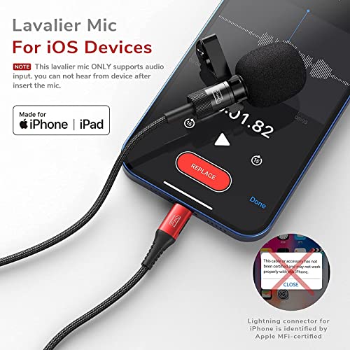 Pixel Lavalier Microphone for iPhone (Apple MFi-Certified) | Lav Mic for iPhone for Vlogging | External Microphone for iPhone Video Recording, Compatible with All Lightning Device (10ft)