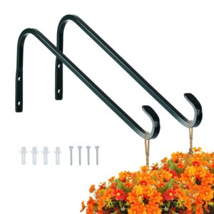 sanduby plant hangers outdoor for hanging plant bracket, straight plant hanger 16 inch, heavy duty metal plant hooks for hanging planters, bird feeders, lanterns, wind chimes, 2 pack, blackish green