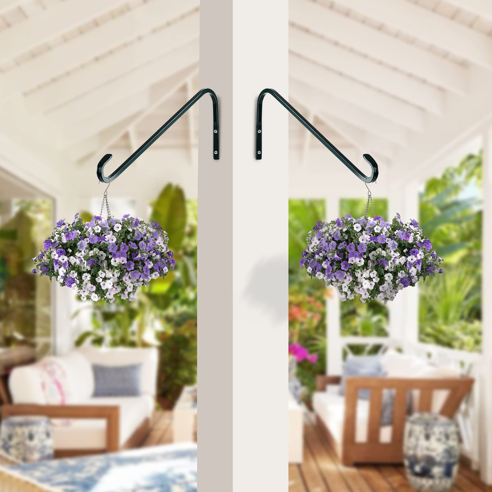 Sanduby Plant Hangers Outdoor for Hanging Plant Bracket, Straight Plant Hanger 16 inch, Heavy Duty Metal Plant Hooks for Hanging Planters, Bird Feeders, Lanterns, Wind Chimes, 2 Pack, Blackish Green