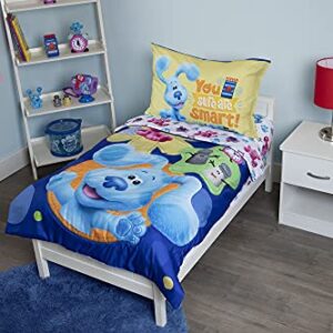 Blues Clues You Are Smart 4 Piece Toddler Bedding Set – Includes Comforter, Sheet Set – Fitted + Top Sheet + Reversible Pillowcase for Boys And Girls Beds, Blue