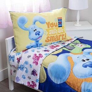 Blues Clues You Are Smart 4 Piece Toddler Bedding Set – Includes Comforter, Sheet Set – Fitted + Top Sheet + Reversible Pillowcase for Boys And Girls Beds, Blue