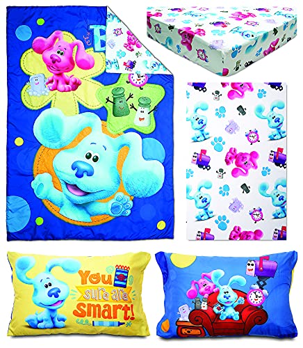 Blues Clues You Are Smart 4 Piece Toddler Bedding Set – Includes Comforter, Sheet Set – Fitted + Top Sheet + Reversible Pillowcase for Boys And Girls Beds, Blue