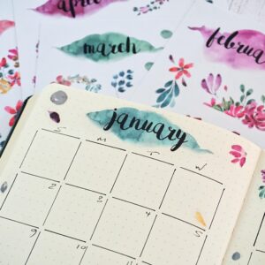 Transparent Monthly Planner Stickers - 12 Clear Sticker Sheets with Beautiful Watercolor Stickers & Undated Calendar Sticker Months - Planner, Scrapbooking and Journaling Supplies (Floral)