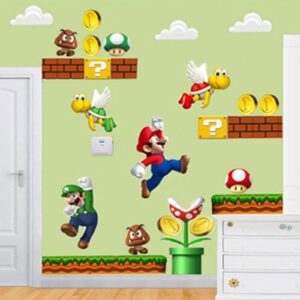 schwartscount-super mario brothers wall decals - super mario build a scene vinyl wall stickers - mural wall decor kids room -removable peel and stick