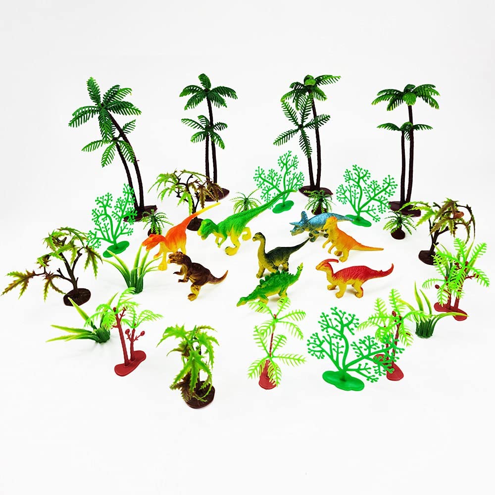 MOMOONNON 32pcs Dinosaur & Tree Toy Set, Realistic Cake Toppers, Birthday Party Decor for Boys & Girls