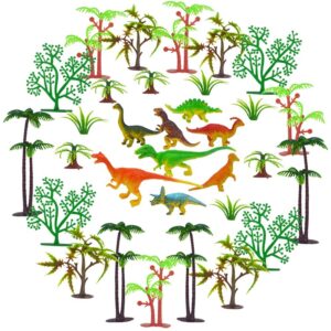 MOMOONNON 32pcs Dinosaur & Tree Toy Set, Realistic Cake Toppers, Birthday Party Decor for Boys & Girls