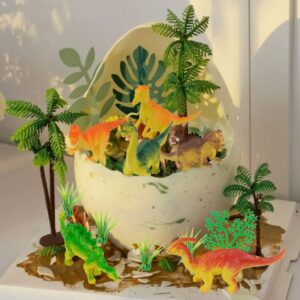 MOMOONNON 32pcs Dinosaur & Tree Toy Set, Realistic Cake Toppers, Birthday Party Decor for Boys & Girls