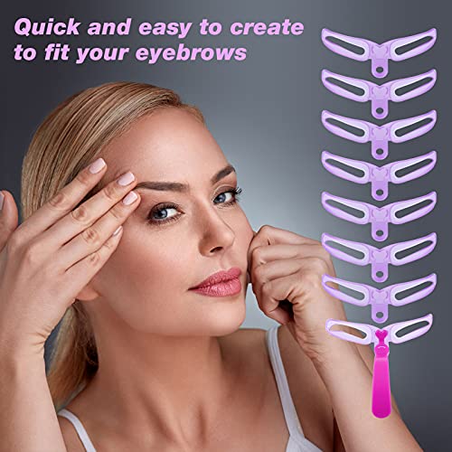 4 Pieces Eyebrow Stencil 8 Styles Eyebrow Template DIY Grooming Eyebrow Shaping Kit Washable Reusable Eyebrow Template with Handle Stainless Steel Tweezers and Foldable Eyebrow Razor (Chic Style)