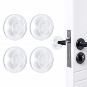 door stopper wall protector, adhesive bumper protector, reusable rubber door stops from door knobs, shock absorbent wall shield for door handle (clear-4 pcs)