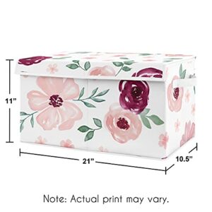 Sweet Jojo Designs Burgundy and Pink Watercolor Floral Girl Small Fabric Toy Bin Storage Box Chest For Baby Nursery Kids Room - Blush, Maroon, Wine, Rose, Green and White Shabby Chic Flower Farmhouse