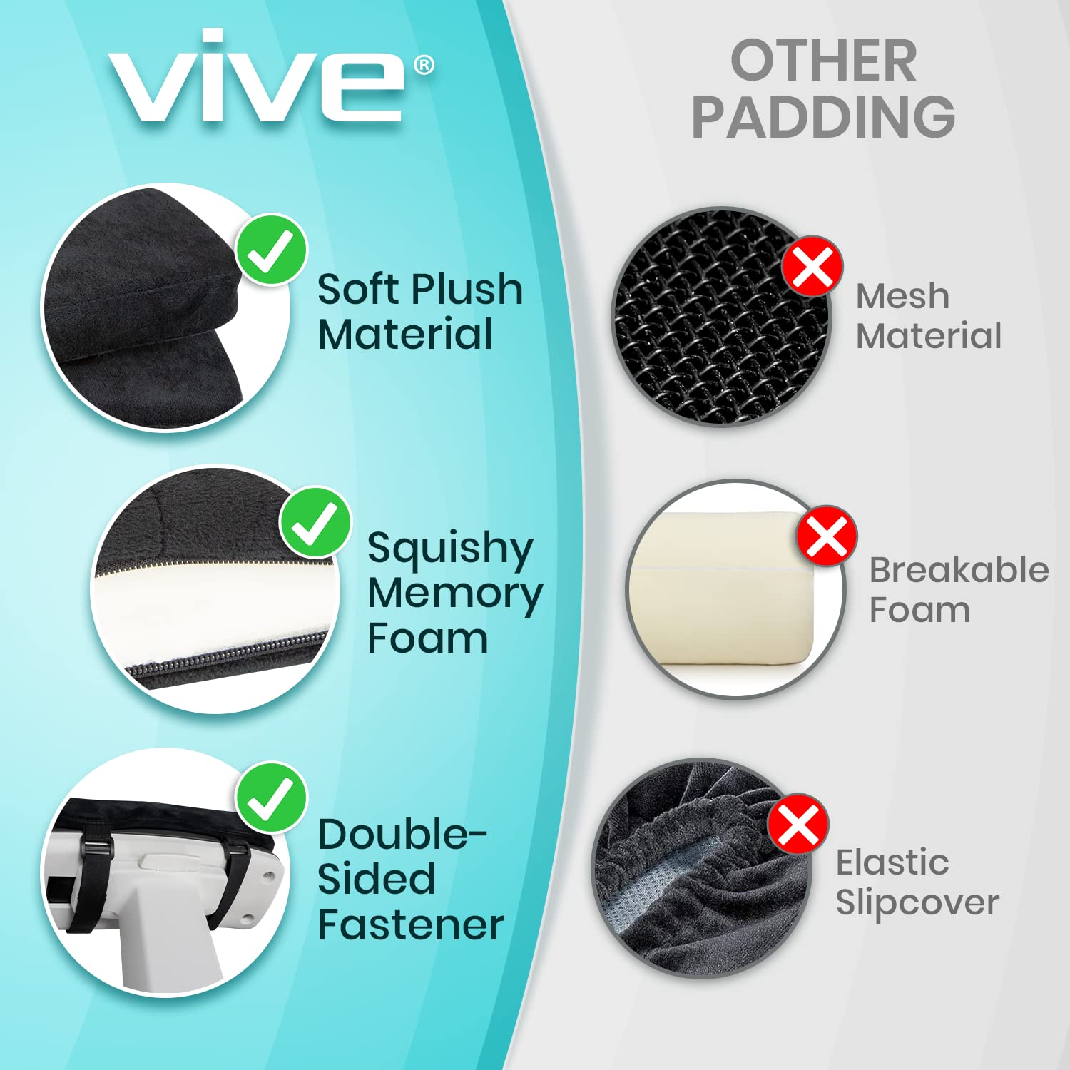 Vive Memory Foam Armrest Pads - Comfortable Office Desk Chair Arm Cushion - Soft And Ergonomic For Forearms, Elbow Pressure Relief - Anti Slip With Removable Cover For Gaming, Home - Comfy Long Pillow