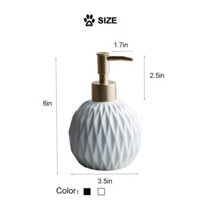 Ceramics Gold Soap Dispenser for Bathroom, Relief Soap Dispenser for Kitchen Sink, 400ml/13.5Oz Refillable Liquid Hand Soap Dispenser with Gold Pump (White)