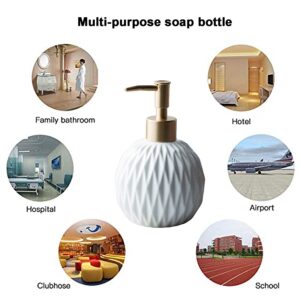 Ceramics Gold Soap Dispenser for Bathroom, Relief Soap Dispenser for Kitchen Sink, 400ml/13.5Oz Refillable Liquid Hand Soap Dispenser with Gold Pump (White)