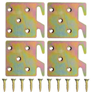 First Choice Products Heavy 5 Hole Wood Frame Bed Hook Plates – Pack of 4 Brackets, Gold