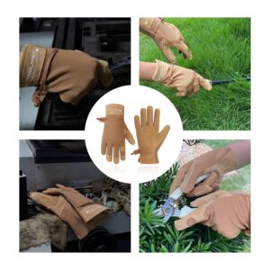 HANDLANDY Gardening Gloves for Women Flexible & Durable, Breathable Utility Work Gloves Heavy Duty Leather Garden Yard Glove (Small, khaki)