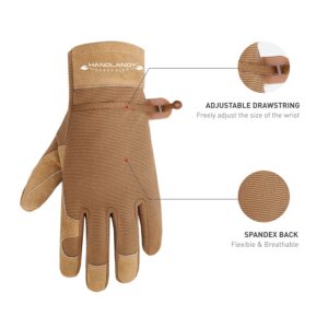 HANDLANDY Gardening Gloves for Women Flexible & Durable, Breathable Utility Work Gloves Heavy Duty Leather Garden Yard Glove (Small, khaki)