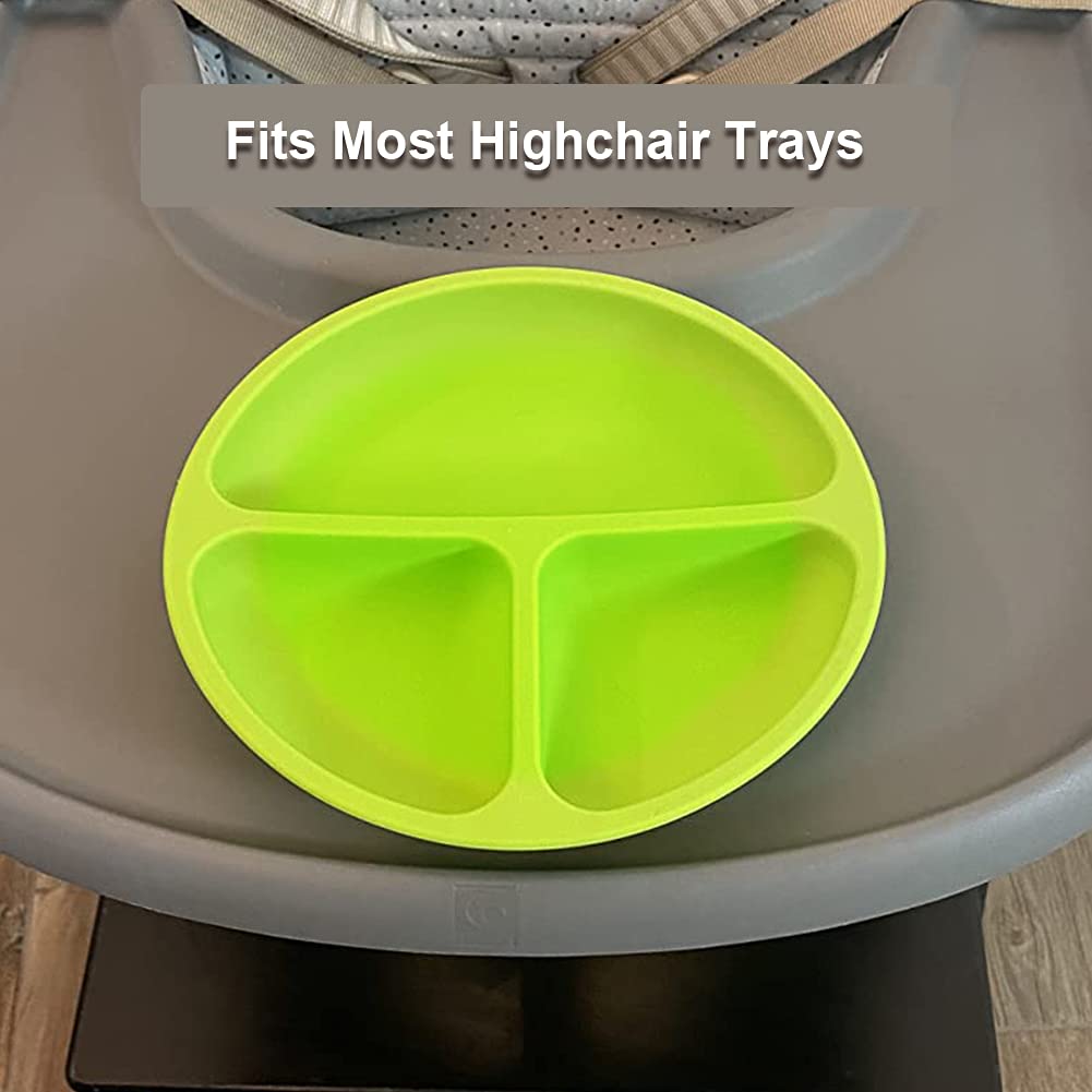 ANTUREBAY Suction Plates for Babies, 100% SiliconeToddler plates,Divided Baby Plates, Dishwasher & Microwave Friendly,Food Grade Silicone Kids Plates with Spoon Fork. (Blue,Green)