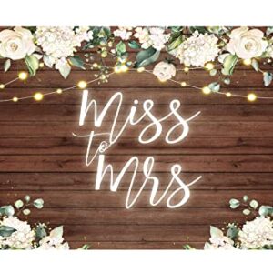 Allenjoy Miss to Mrs Backdrop for Bridal Shower Rustic White Floral Brown Wood Flower Wooden Wall Decoration Wedding Bride to Be Engagement Photography Background Photo Booth Prop