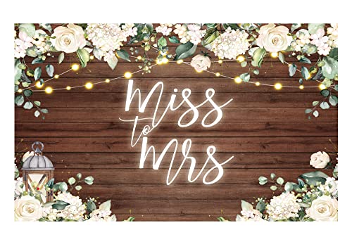 Allenjoy Miss to Mrs Backdrop for Bridal Shower Rustic White Floral Brown Wood Flower Wooden Wall Decoration Wedding Bride to Be Engagement Photography Background Photo Booth Prop