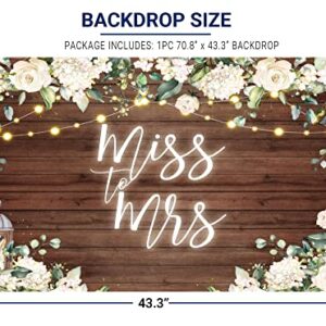 Allenjoy Miss to Mrs Backdrop for Bridal Shower Rustic White Floral Brown Wood Flower Wooden Wall Decoration Wedding Bride to Be Engagement Photography Background Photo Booth Prop