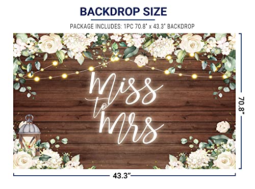 Allenjoy Miss to Mrs Backdrop for Bridal Shower Rustic White Floral Brown Wood Flower Wooden Wall Decoration Wedding Bride to Be Engagement Photography Background Photo Booth Prop